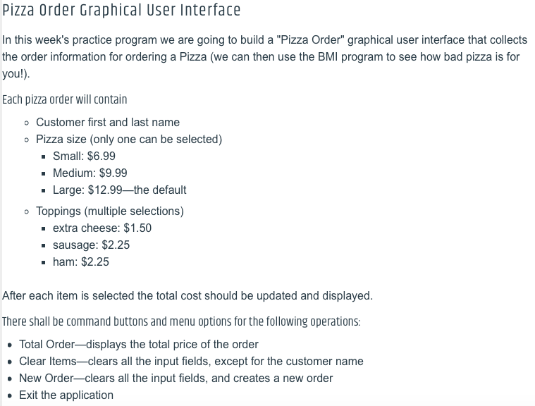 Pizza Order Graphical User Interface In this week's | Chegg.com