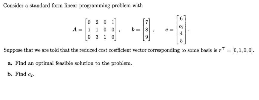 Solved Consider a standard form linear programming problem | Chegg.com