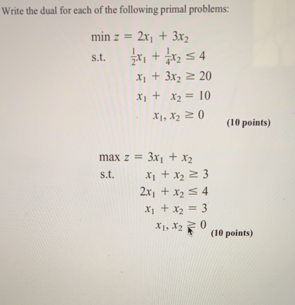 Solved Write the dual for each of the following primal | Chegg.com