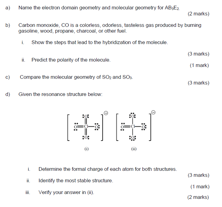 Solved a) Name the electron domain geometry and molecular | Chegg.com