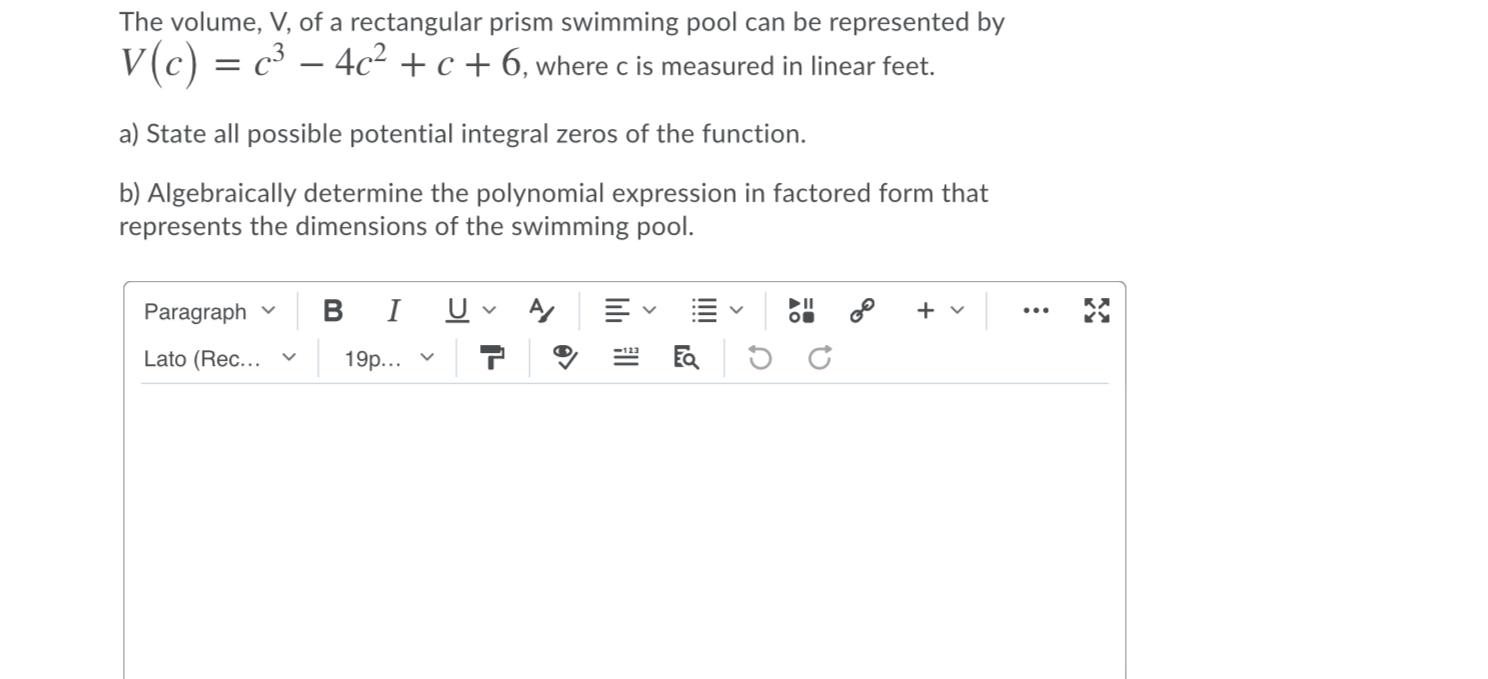 Solved The volume, V, of a rectangular prism swimming pool | Chegg.com