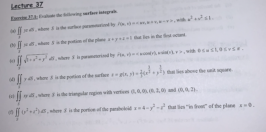 Solved Lecture 37 Exercise 37.1: Evaluate the following | Chegg.com