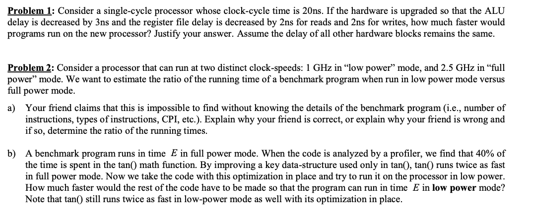 Solved Problem 1 Consider A Single Cycle Processor Whose 