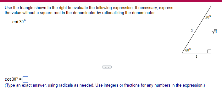 Solved Use the triangle shown to the right to evaluate the | Chegg.com