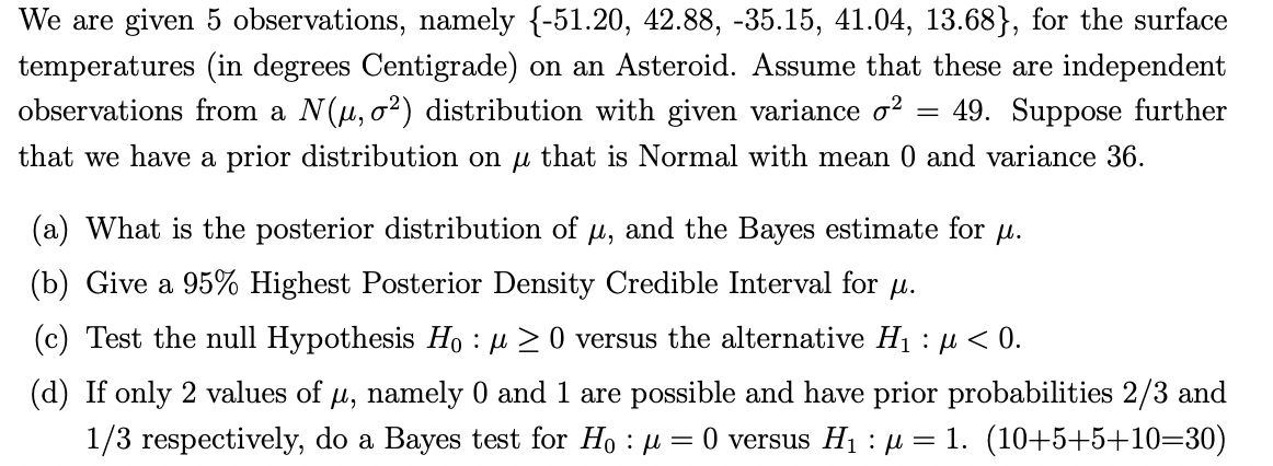 Solved We are given 5 observations, namely | Chegg.com