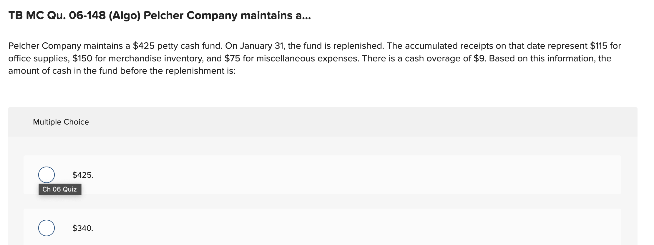 Solved TB MC Qu. 06-148 (Algo) Pelcher Company maintains | Chegg.com