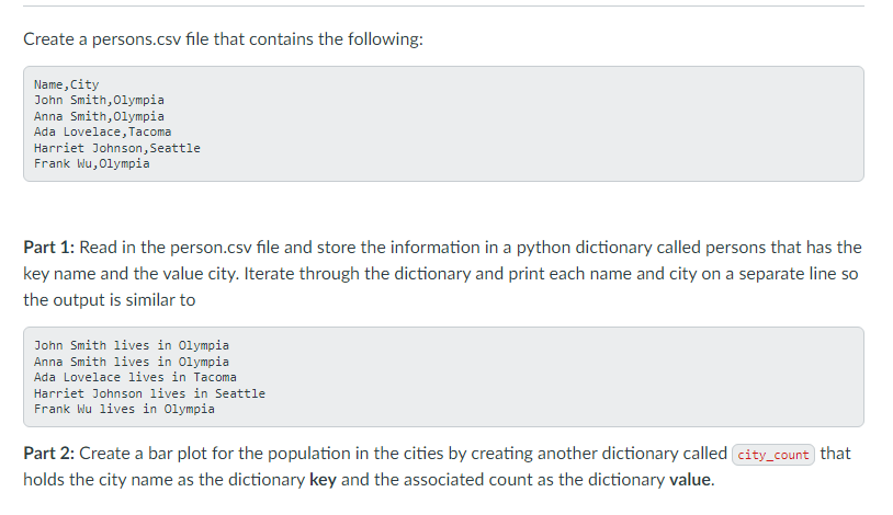 Solved Create a persons.csv file that contains the | Chegg.com
