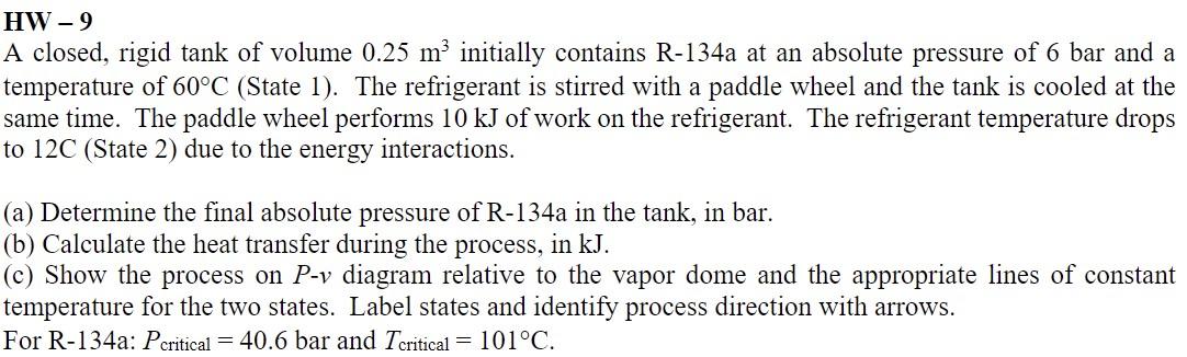 Solved A closed, rigid tank of volume 0.25 m3 initially | Chegg.com