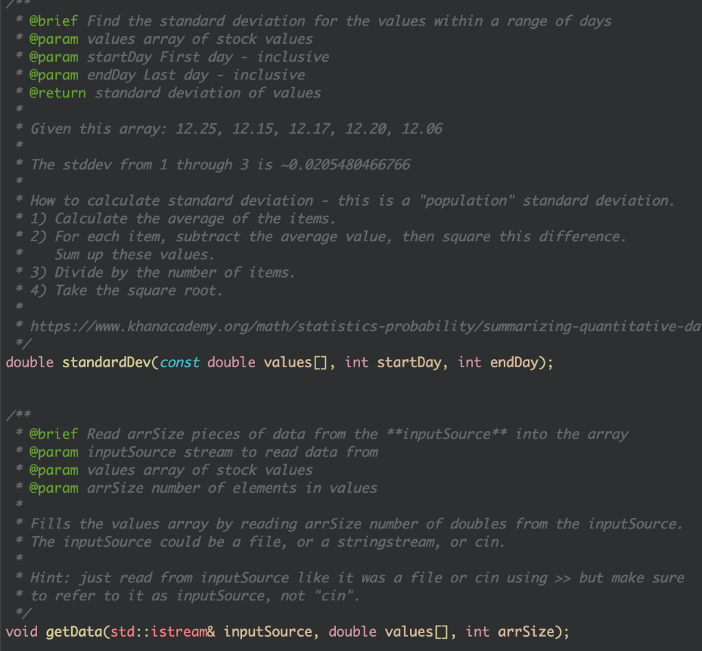 Solved CS161, Stock Statistics C++: Attached below is the .h | Chegg.com