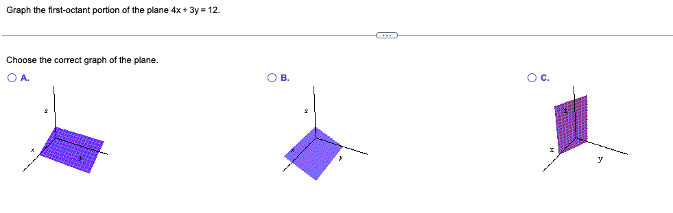 Solved Graph the first-octant portion of the plane 4x+3y=12. | Chegg.com