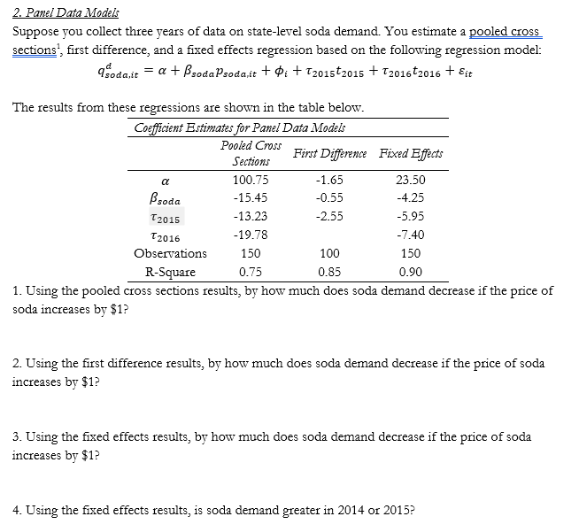 Solved 2 Panel Data Models Suppose You Collect Three Years 7487