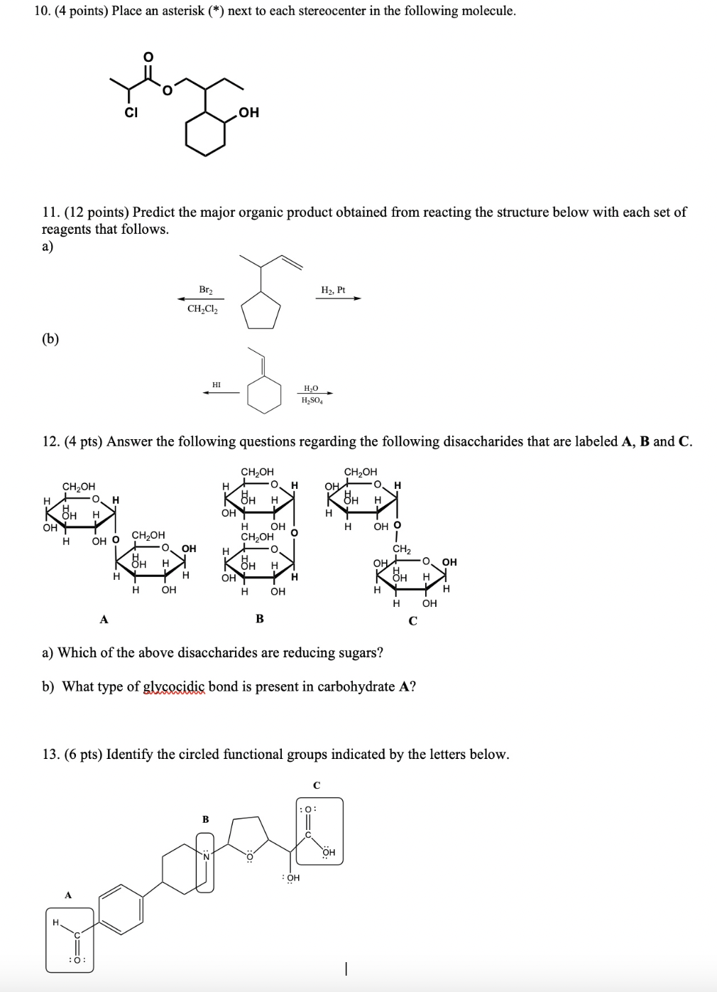 Solved 10. (4 points) Place an asterisk (∗) next to each | Chegg.com