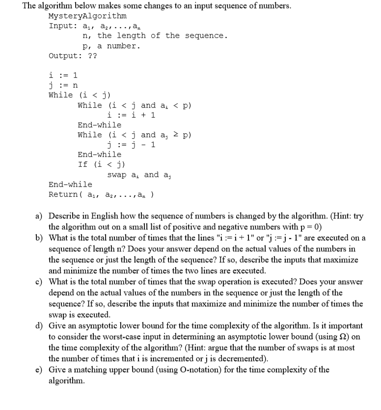 Solved The algorithm below makes some changes to an input | Chegg.com