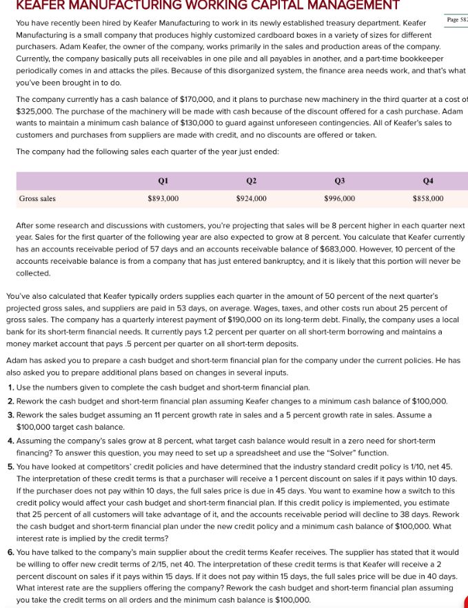 Solved KEAFER MANUFACTURING WORKING CAPITAL MANAGEMENTYou | Chegg.com