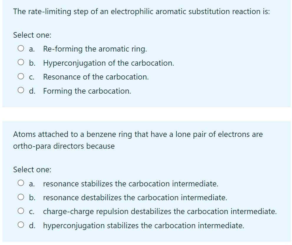 Solved The rate-limiting step of an electrophilic aromatic | Chegg.com