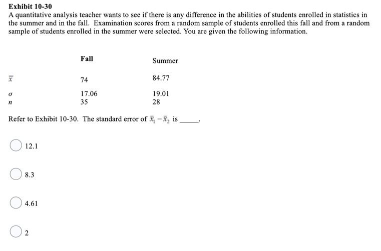 Solved Exhibit 10-30 A quantitative analysis teacher wants | Chegg.com