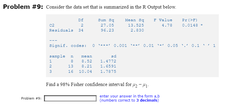 Solved Problem \#9: Consider the data set that is summarized | Chegg.com