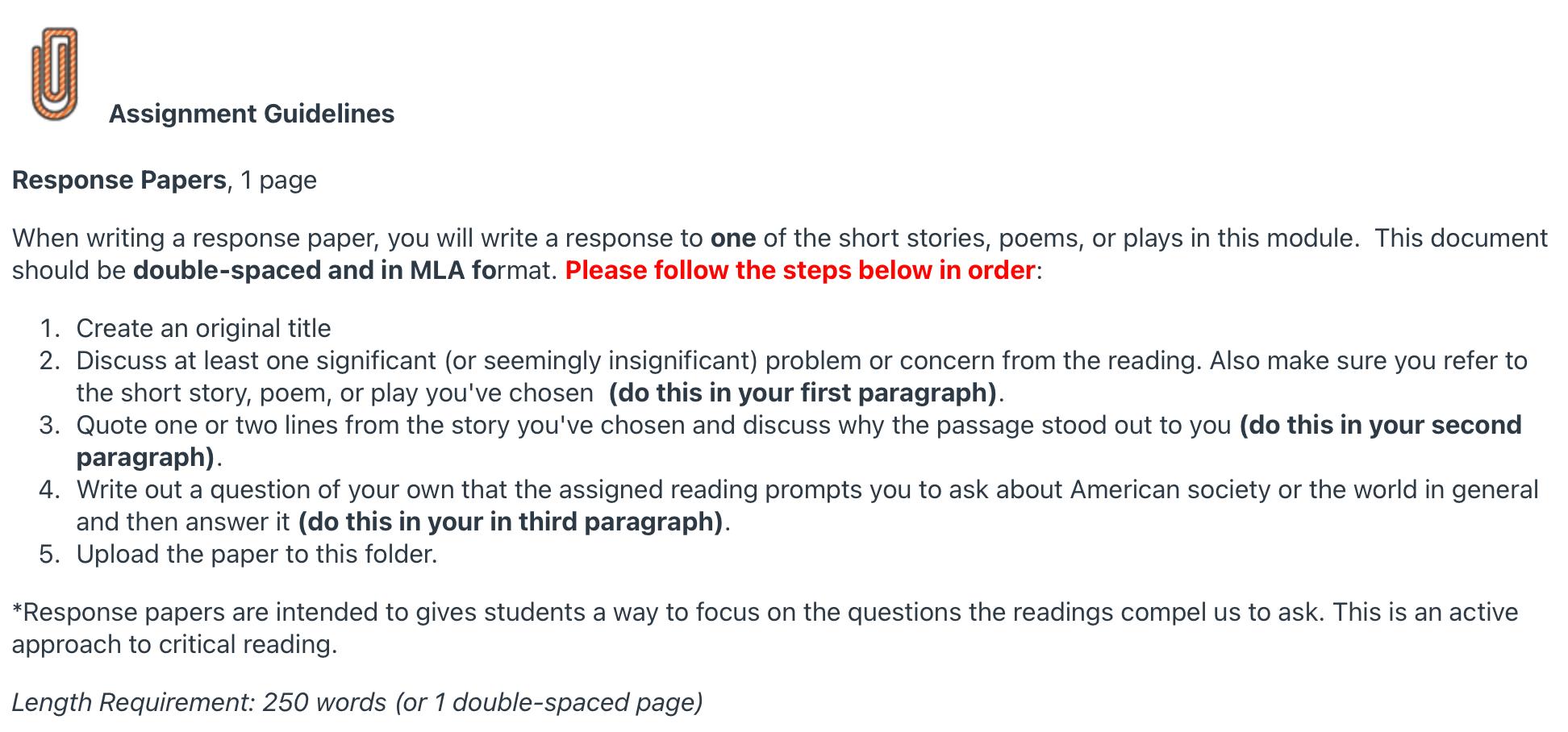 Solved U Assignment Guidelines Response Papers, 1 page When | Chegg.com