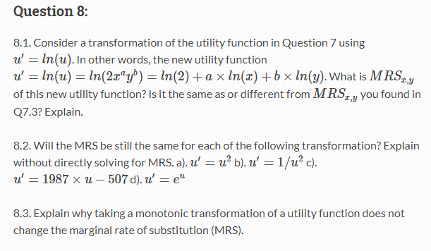 Solved Question 8: 8.1. Consider a transformation of the | Chegg.com