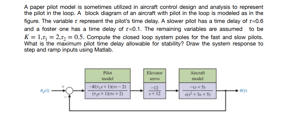 Solved A paper pilot model is sometimes utilized in aircraft | Chegg.com