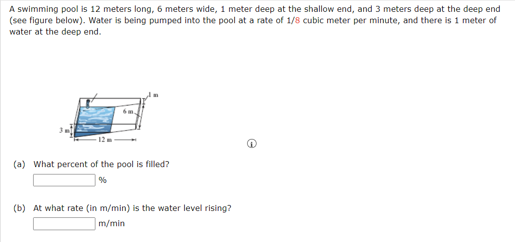 Solved A swimming pool is 12 meters long, 6 meters wide, 1 | Chegg.com