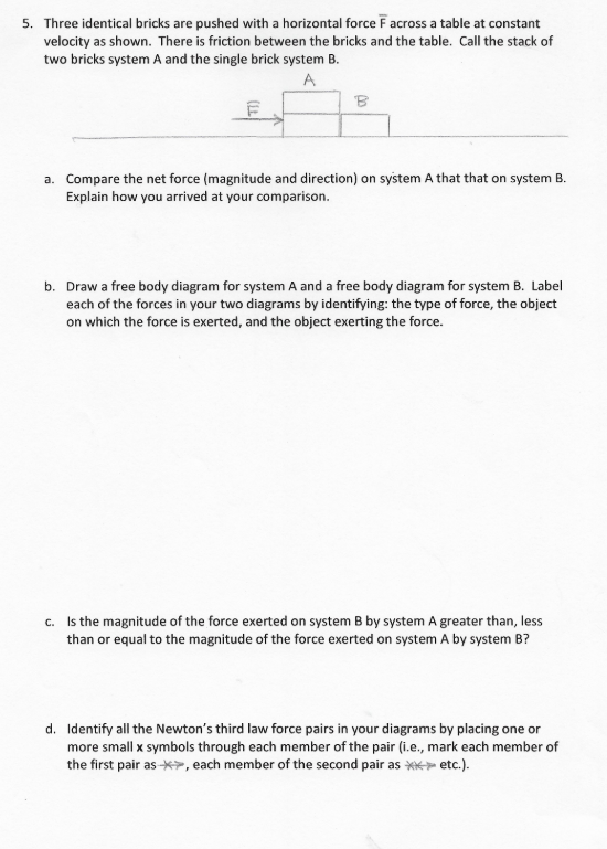 Solved 5. Three identical bricks are pushed with a | Chegg.com