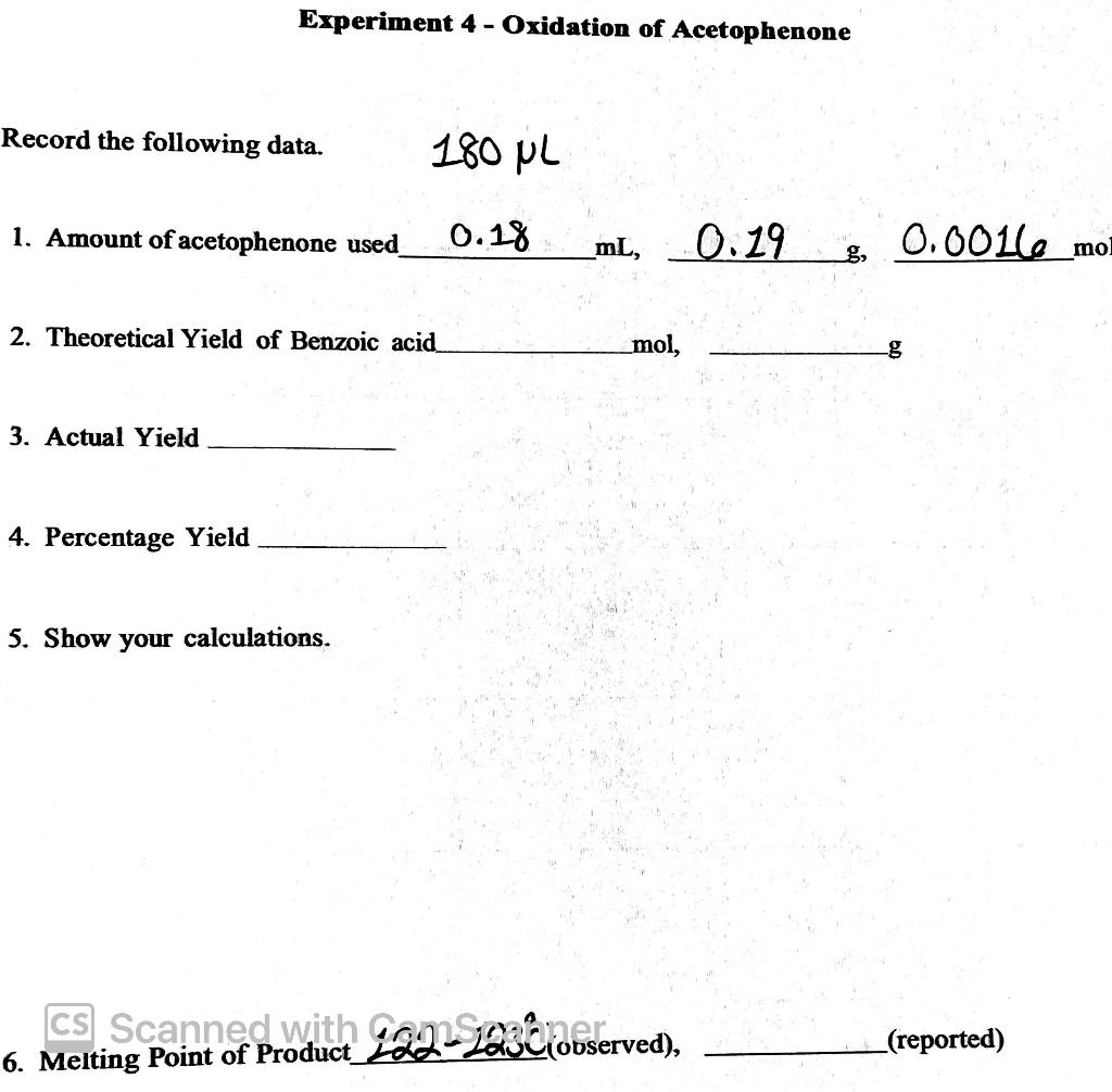 Solved Experiment 4-Oxidation of Acetophenone Record the | Chegg.com