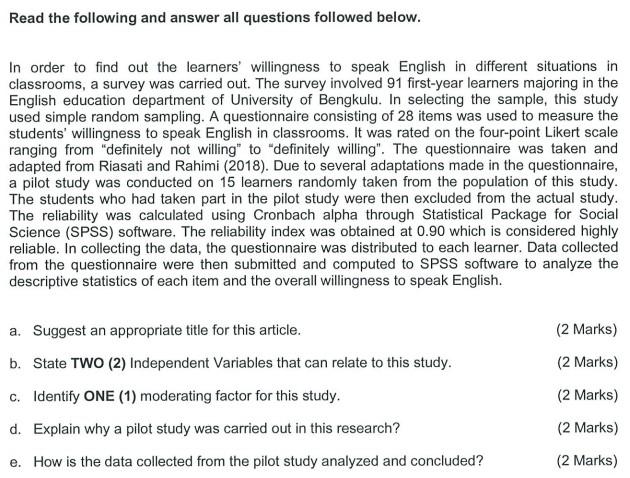 Solved Read the following and answer all questions followed | Chegg.com