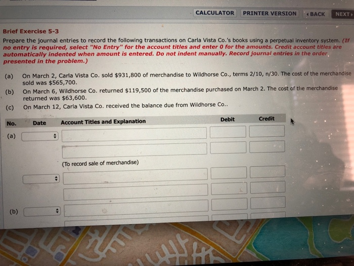 Solved CALCULATOR PRINTER VERSION ·BACK NEXT Brief Exercise | Chegg.com