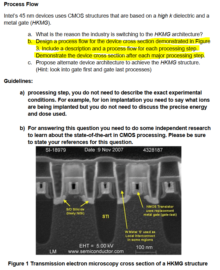 Solved Process Flow Intel's 45 nm devices uses CMOS | Chegg.com