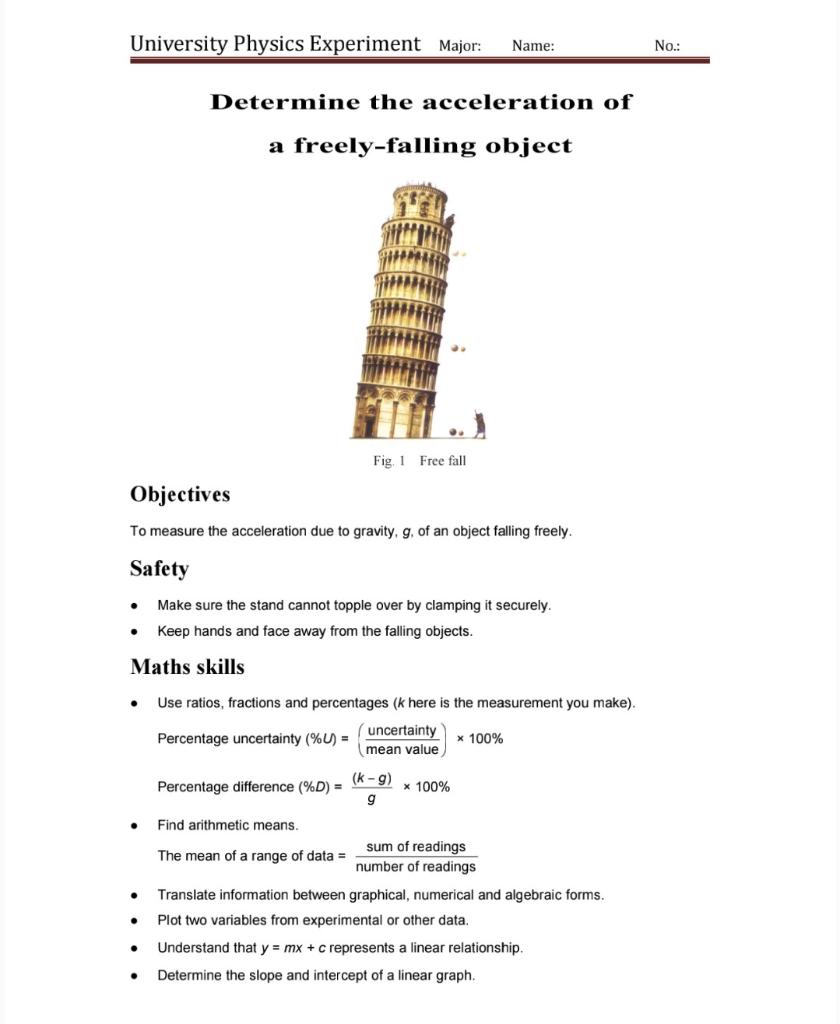Solved Determine The Acceleration Of A Freely Falling Object