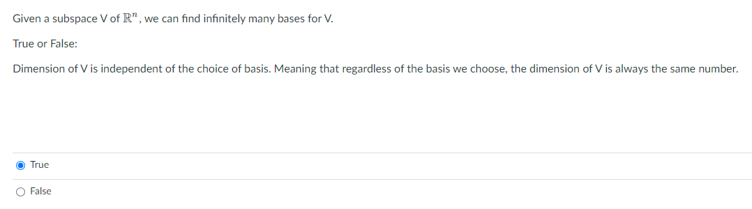 Solved Given a subspace V of Rn, we can find infinitely many | Chegg.com