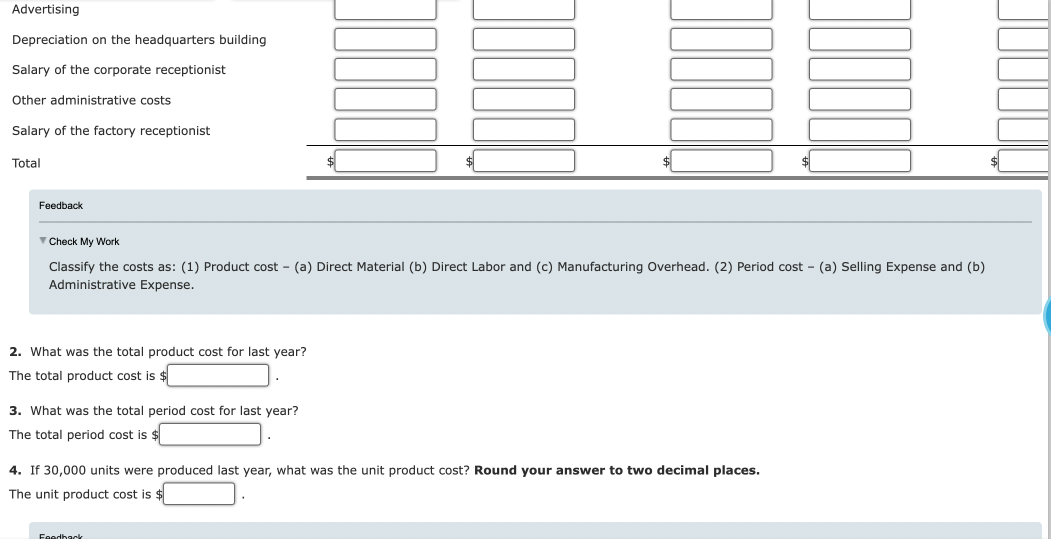 Solved Cost Classification Valentina Company incurred the | Chegg.com