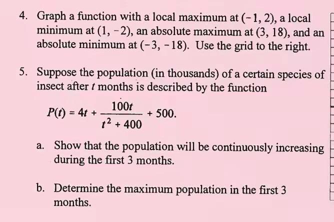 Solved 4. Graph a function with a local maximum at (-1,2), a | Chegg.com