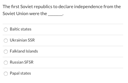 Solved The first Soviet republics to declare independence | Chegg.com