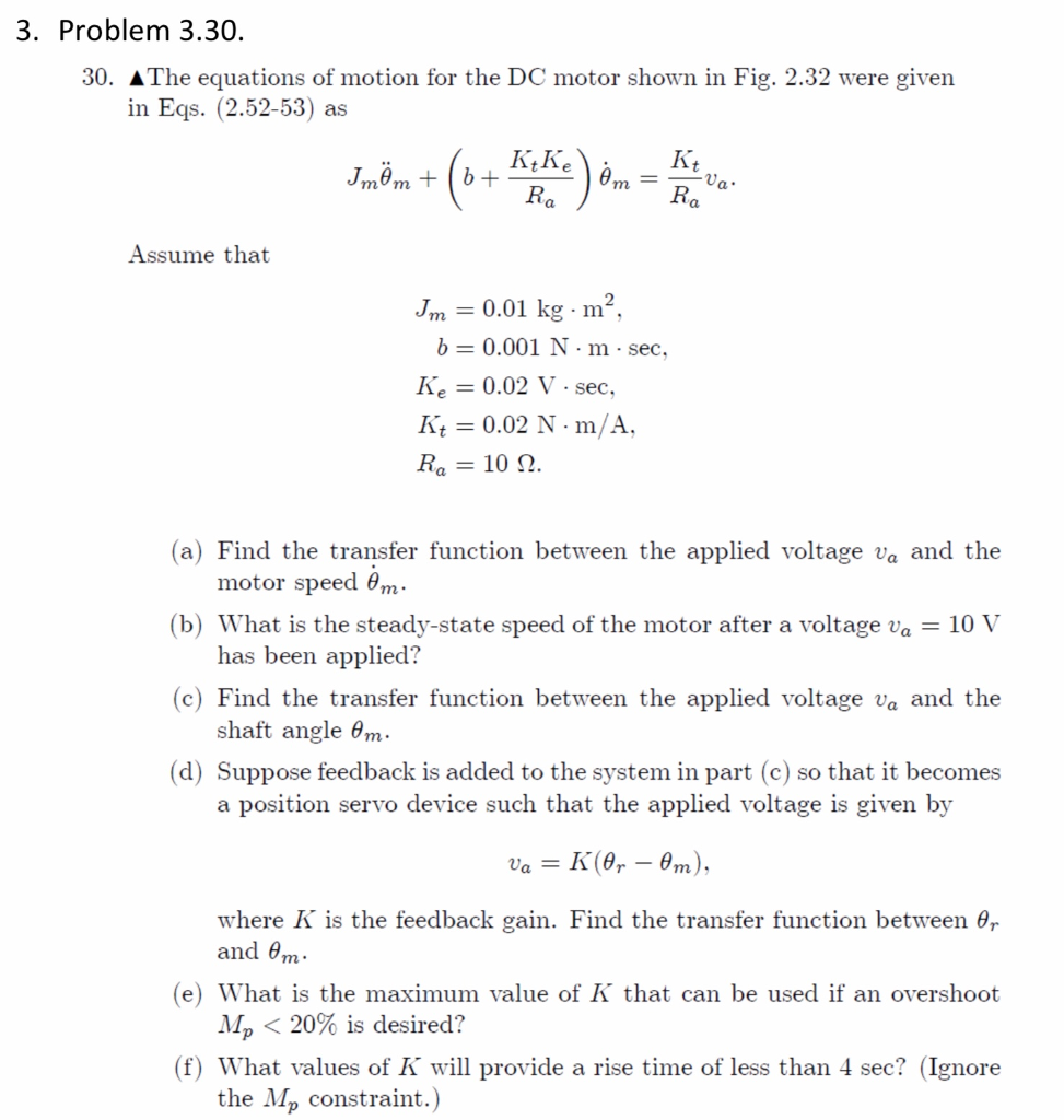 Solved 3. Problem 3.30. 30. AThe equations of motion for the | Chegg.com