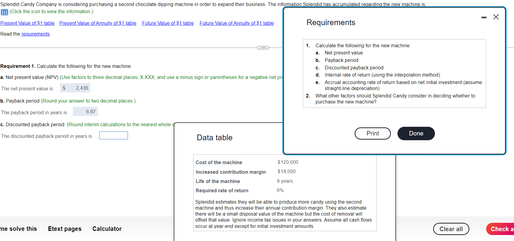 Solved Read the requirements. 1. Calculate the following for | Chegg.com