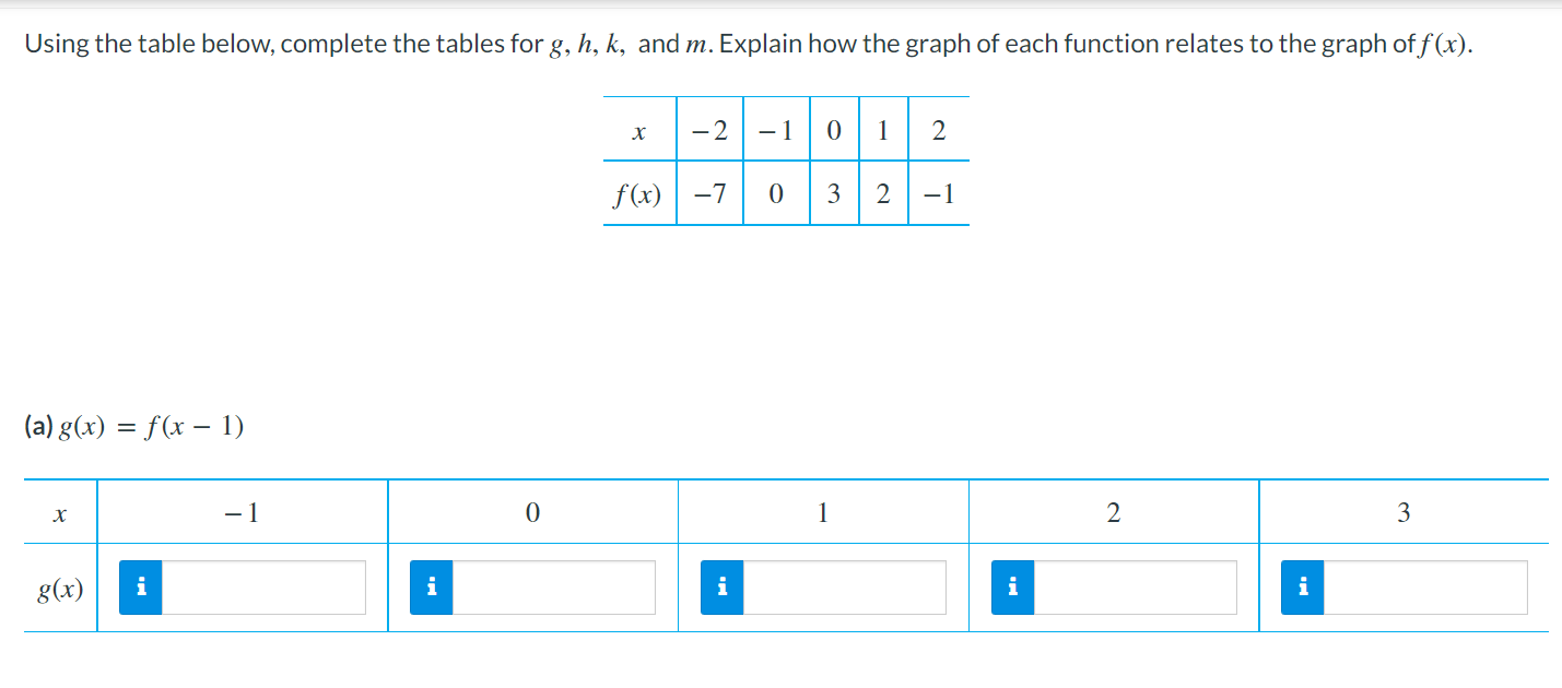 Solved Using the table below, complete the tables for g, h, | Chegg.com