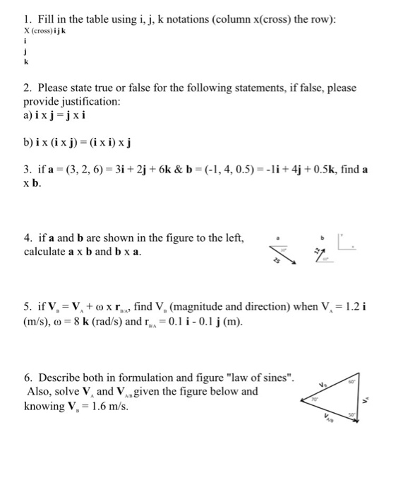 Solved Fill in the table using i, j, k notations (column | Chegg.com