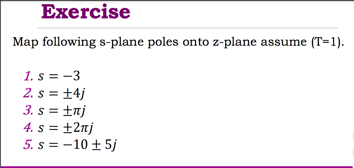 Solved Exercise Map following s-plane poles onto z-plane | Chegg.com