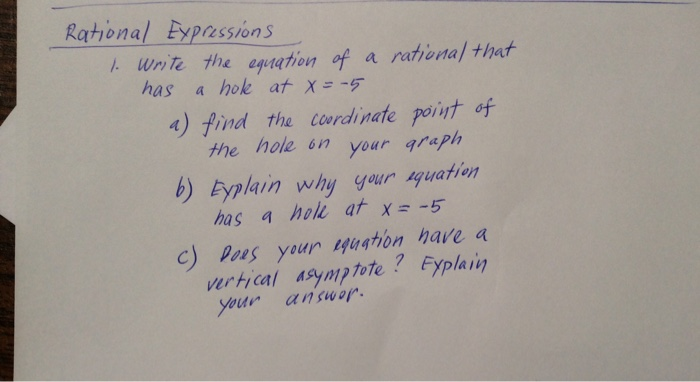 Rational Expressions 1. Write the equation of a | Chegg.com