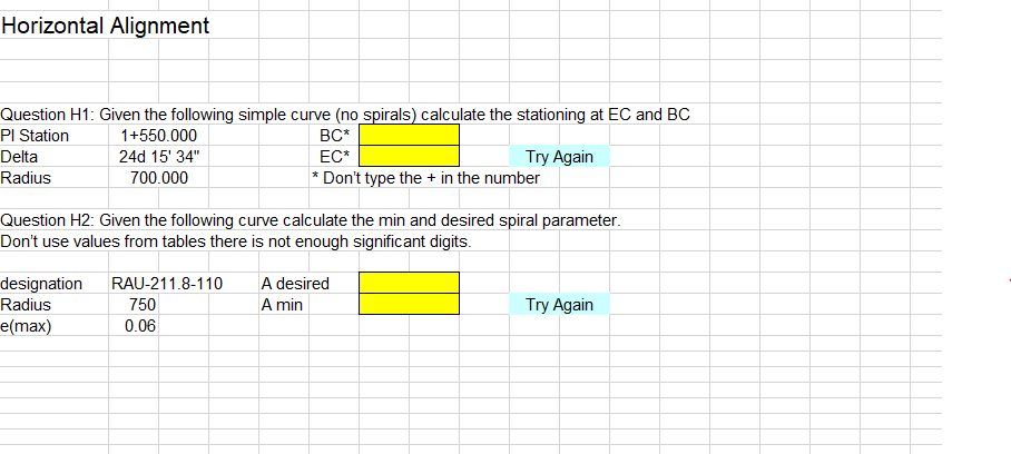 Solved Horizontal Alignment Question H1: Given the following | Chegg.com