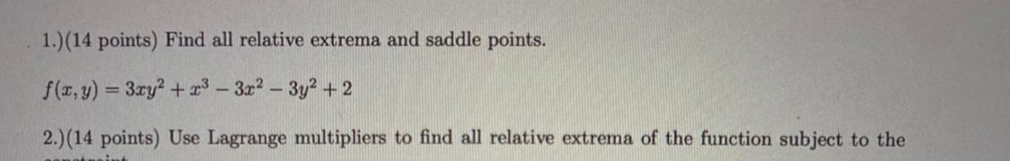 Solved Find all relative extrema and saddle points. f(x, y) | Chegg.com