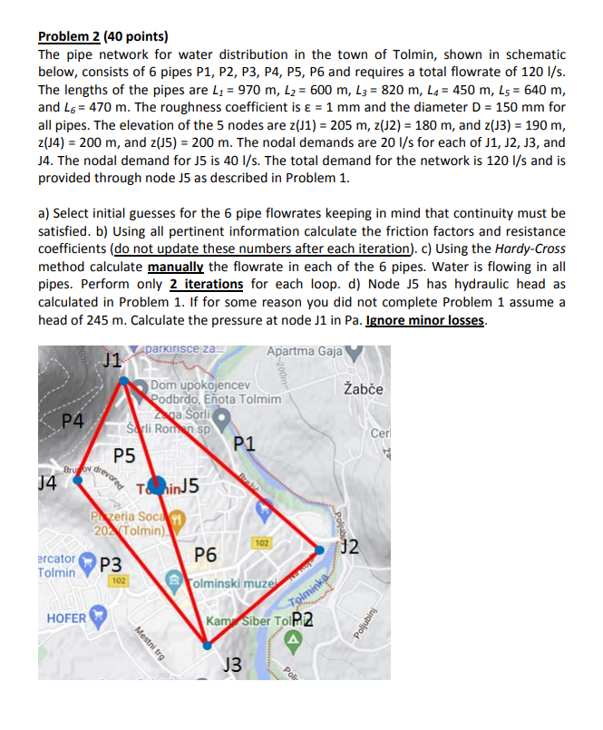 Solved Problem 2 (40 points) The pipe network for water | Chegg.com
