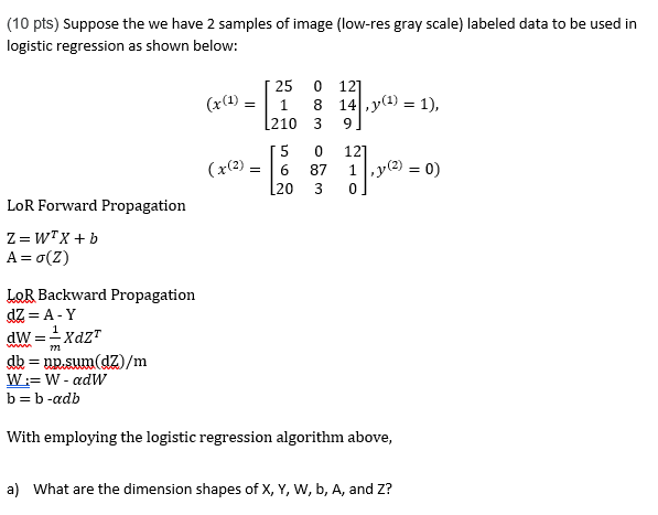 Solved (10 pts) Suppose the we have 2 samples of image | Chegg.com