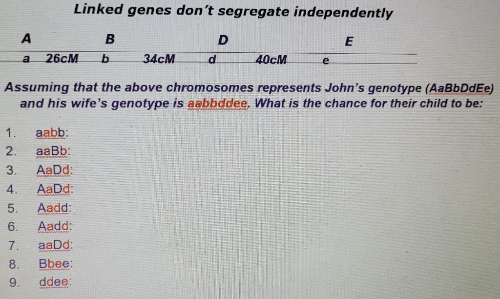 Solved Linked genes don't segregate independently Assuming | Chegg.com