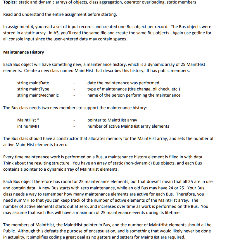 Solved Topics: static and dynamic arrays of objects, class | Chegg.com