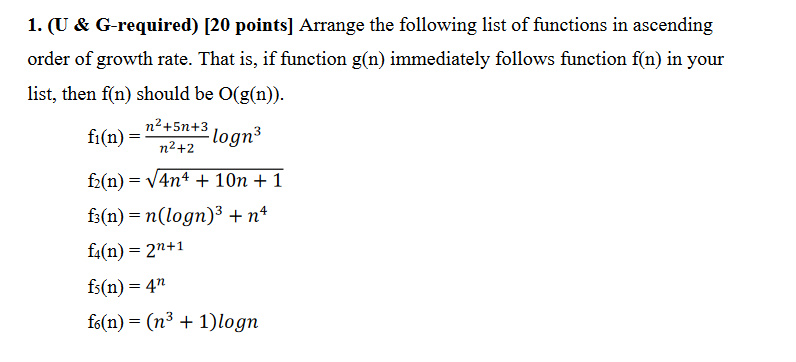 Solved 1. (U \& G-required) [20 points] Arrange the | Chegg.com