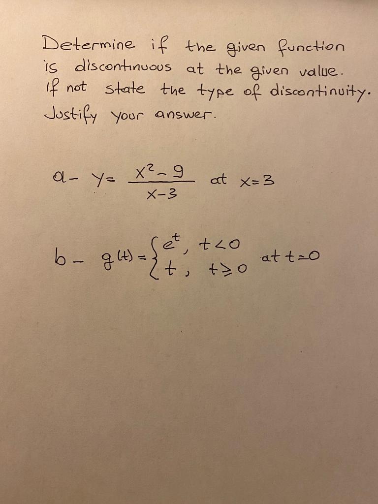 Solved Determine if the given function is discontinuous at | Chegg.com