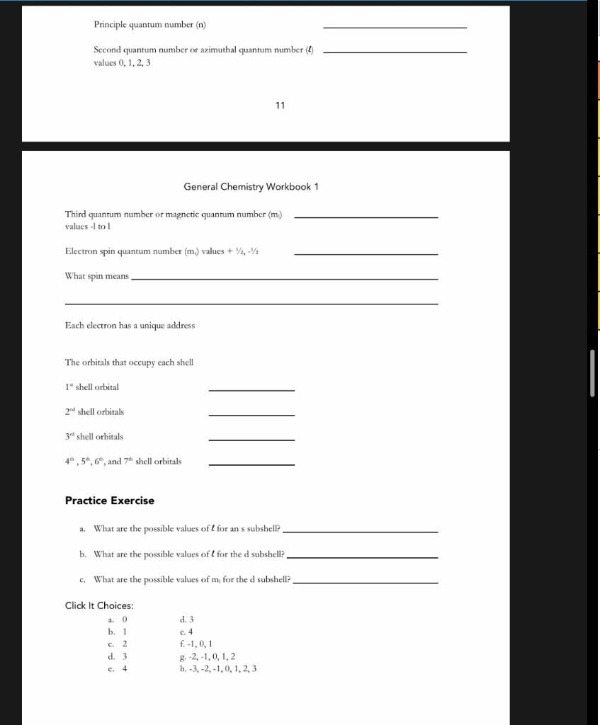 Solved Principle quantum number (n) Second quantum number or | Chegg.com
